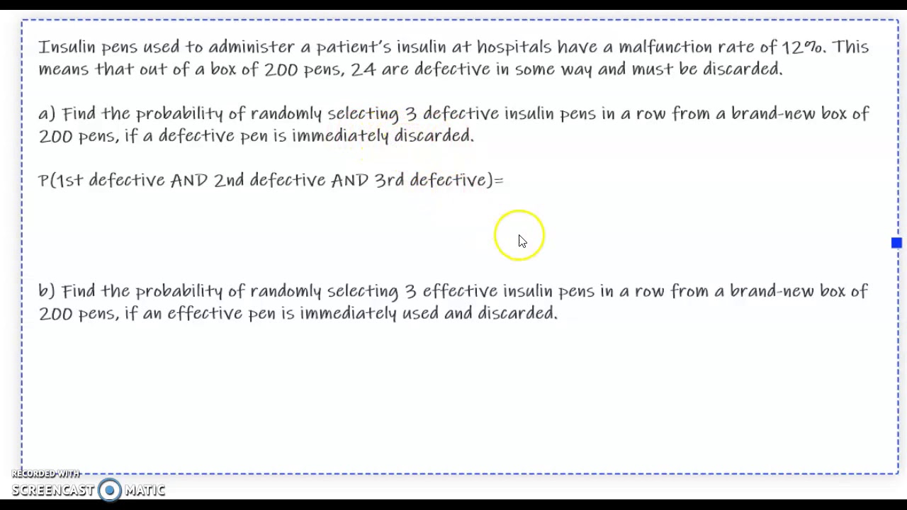 Probability Worksheet:  Example Problem 1