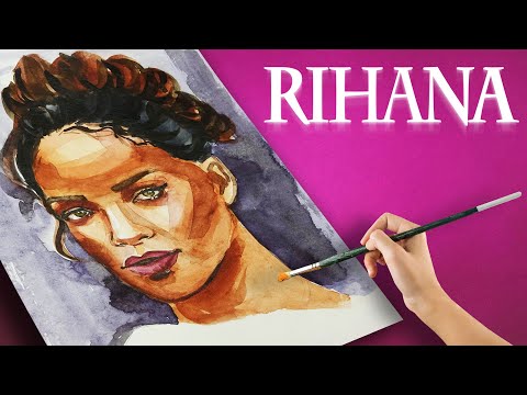rihana Realistic watercolor drawing, a Barbadian singer, songwriter, actress, fashion and designer