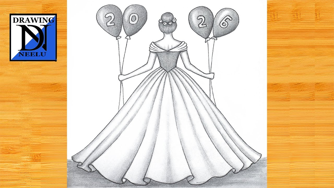 How to draw a Girl with Balloons -New Year 2026 || Pencil sketch for Tutorial || Girl drawing