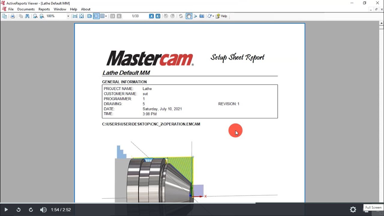 Mastercam Auto create operation sheet PDF