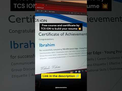 Free Certificate Course by TCS ION to build your Resume in 2025 #tcs #freecourses