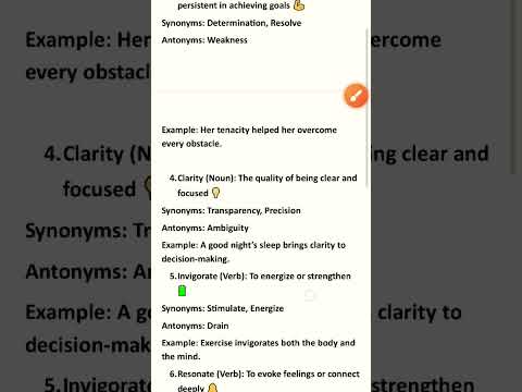 Words, its meanings and antonyms with examples.