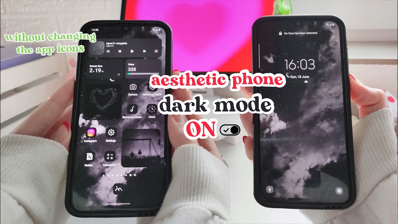 make your homescreen aesthetic without changing the app icons ♡ DARK MODE: ON | samsung galaxy 🖤