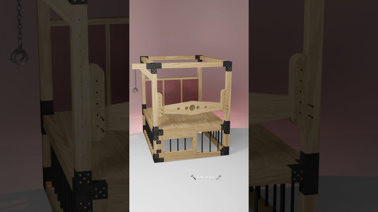 I built a spicy BDSM Bed with cage, Do it yourself with the plans on the link in bio 🔥🛏️