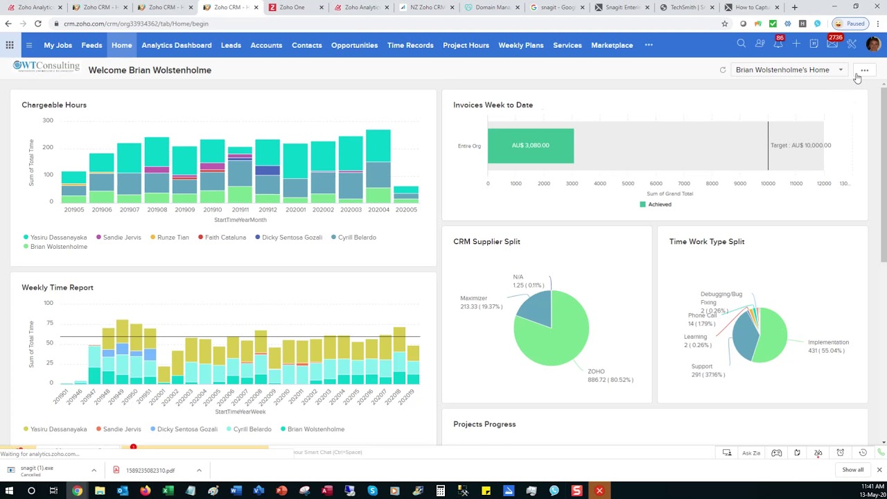 Zoho Analytics Embedded in Zoho CRM Home Page