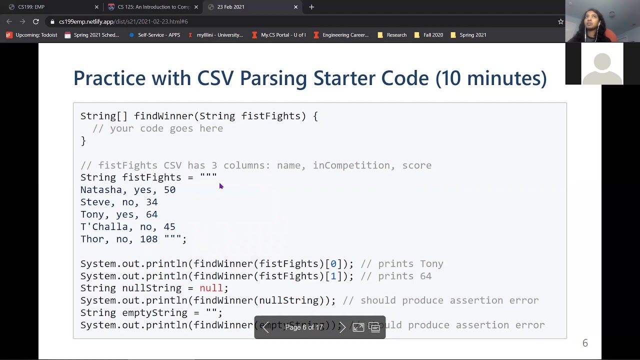 CS 199 EMP: CSV Parsing, Java Objects, and Java Object Methods