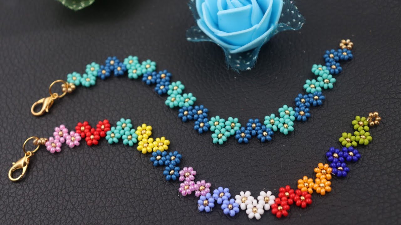 Beaded Daisy Chain Bracelet Tutorial// Flower Bracelet Tutorial// How To Make Beaded Bracelet