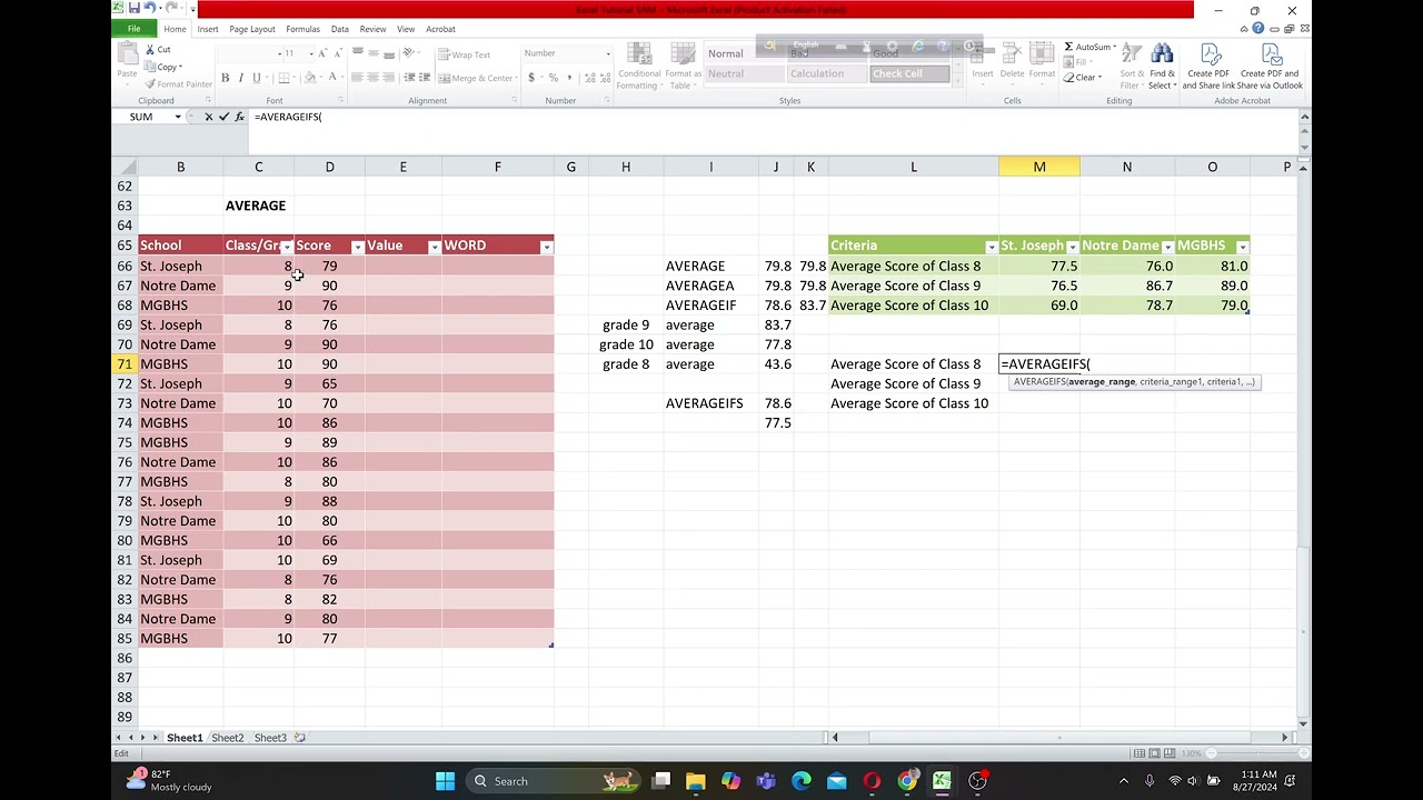 AVERAGE Excel Tutorial AVERAGEIFS | Practice with SAM | #excel #tutorial #learning #average