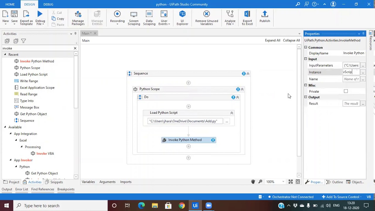 How to invoke python Script in _Uipath
