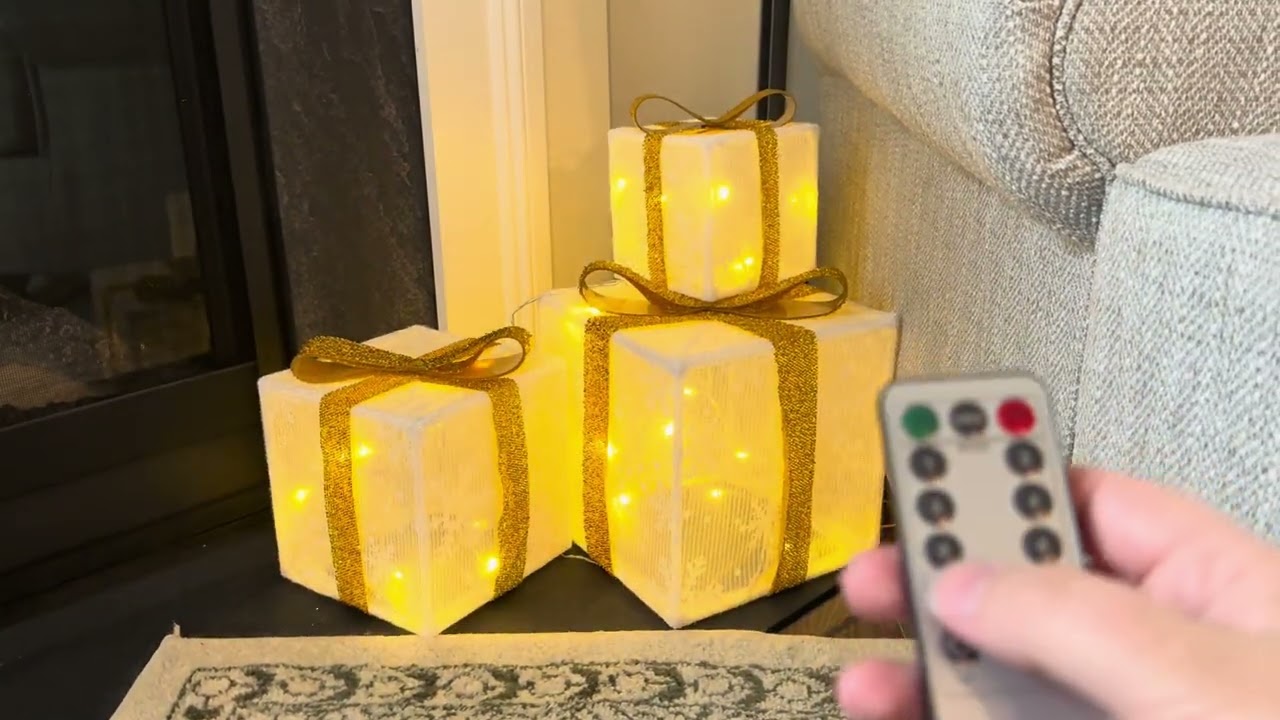 Christmas Lighted Gift Boxes Review | 3-Piece LED Present Decorations with Remote & USB