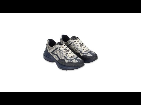 Gucci Men GG Supreme Gucci Rhyton Trainer Sneakers Beige Blue Sz 12
