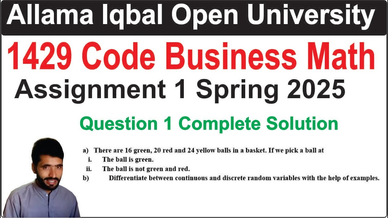 1429 Code Solved Assignment 1 Question 1 Spring 2025 Solution | AIOU 1429 Code Business Math
