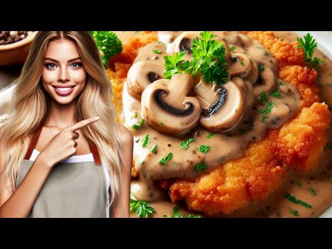 HUNTER Schnitzel (JAGERSCHNITZEL Recipe - Pork Schnitzel with Mushroom Gravy)