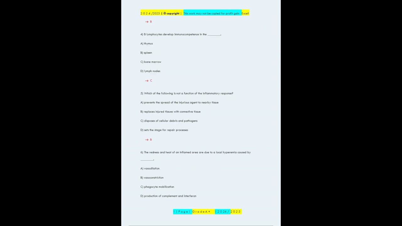 immune practice test Questions and Correct Answers the Latest Update and Recommended Version
