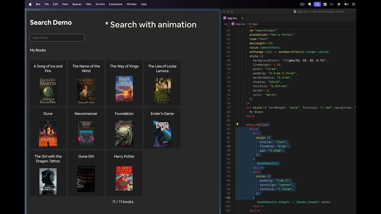 react-magic-motion: Search Demo