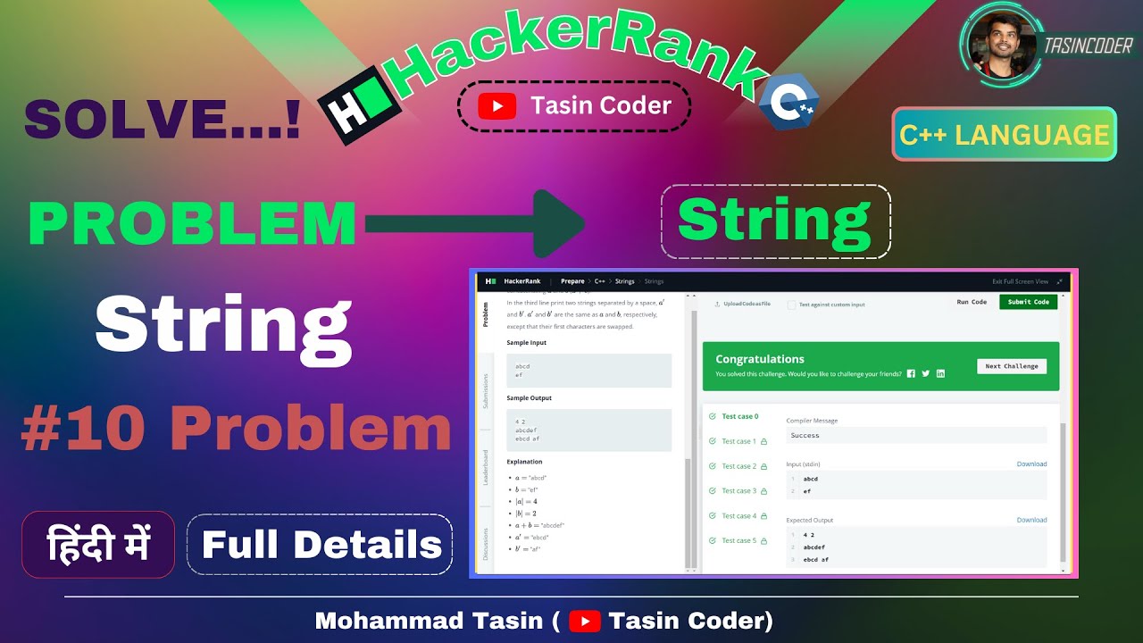 #10 Problem String in C++ | HackerRank problem solving | Tasin Coder #hackerrank
