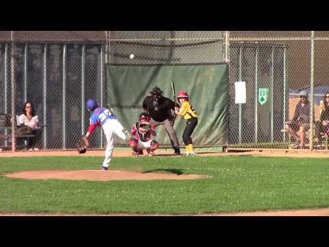 Great Play from Right Center Fielder to First Baseman, Little League (9 years old)
