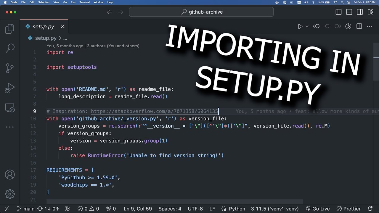 Python Doesn't Allow Imports to setup.py, How I Fixed It