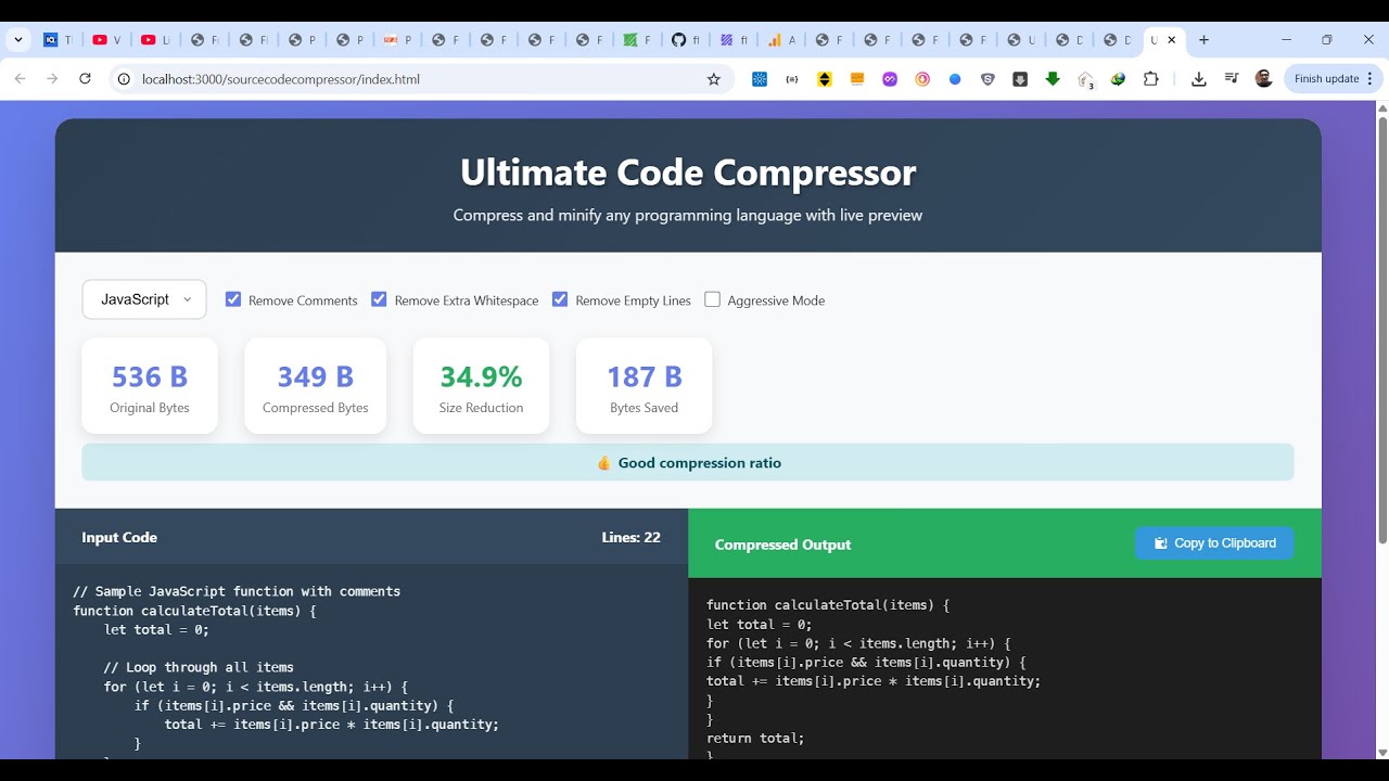 Build a Source Code Compressor & Minifier Tool in Browser Using HTML & JavaScript