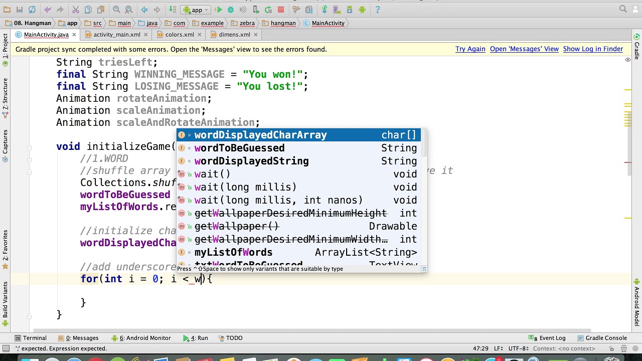 Java - Initialize Game Functionality  | Hangman Android App