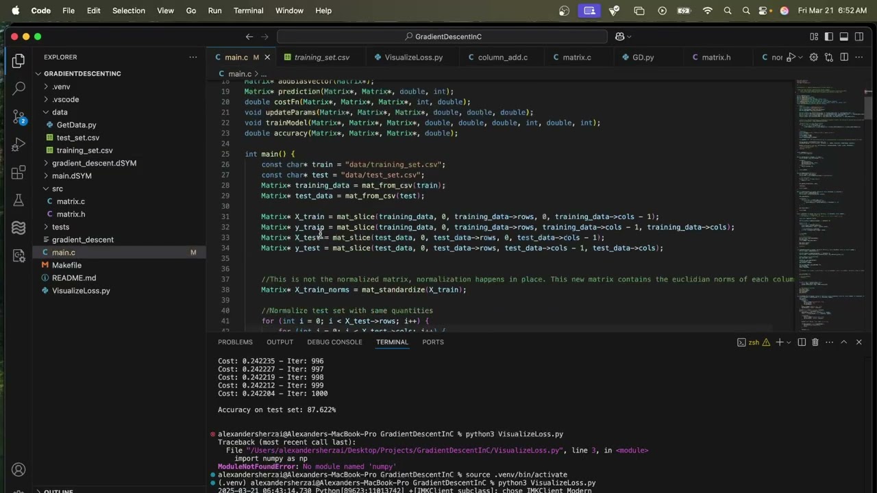 [Demo] Binary Classification with Logistic Regression Gradient Descent in C Programming Language