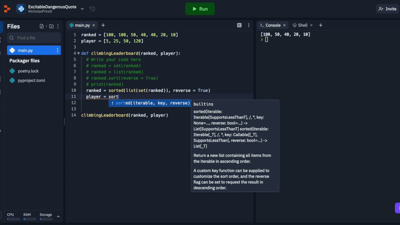 Hackerrank Climbing the Leaderboard - Python Solution