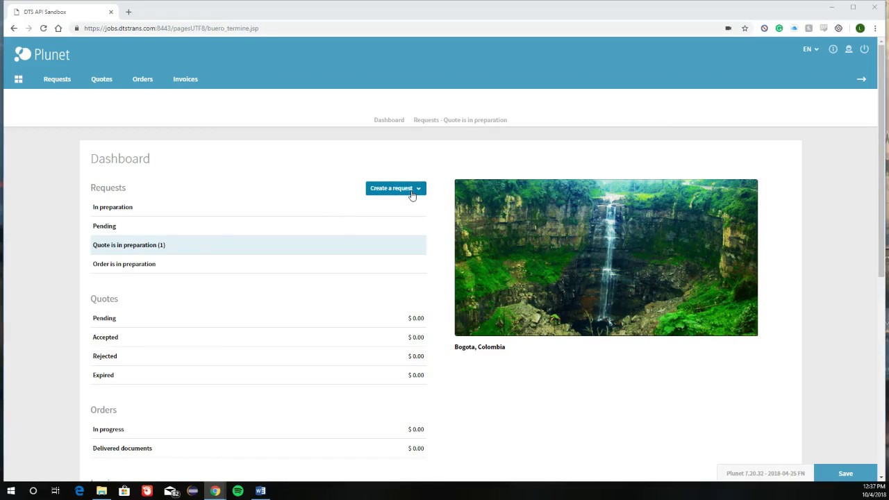 DTS API Tutorial - Request a quote