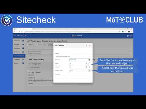 The MOT Club - Sitecheck - How To Add MOT Tester Annual Training & Assessment Records