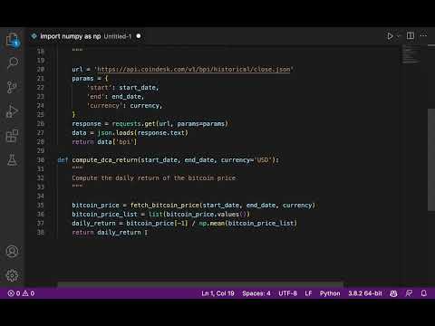 Fetching Bitcoin price and computing DCA investment return in Python | GitHub Copilot