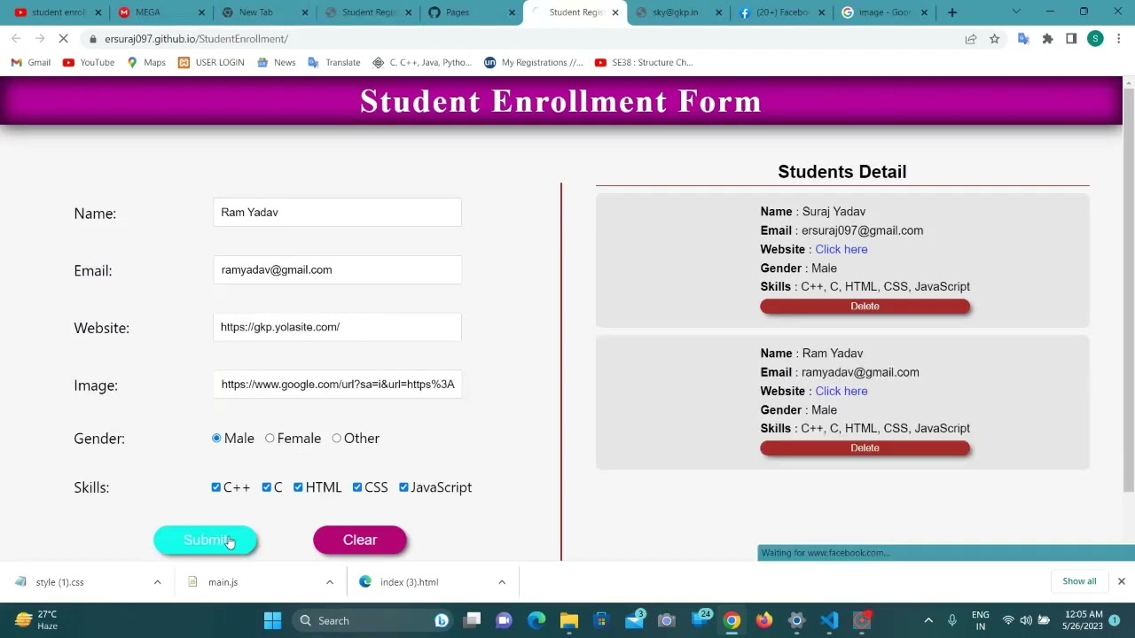 Student Management Dashboard by using #htmlcssjavascriptproject