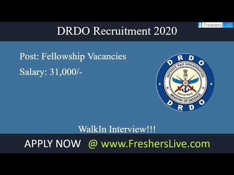 DRDO Recruitment 2020 | Walkin Interview | Junior Research Fellow | 31,000 Salary