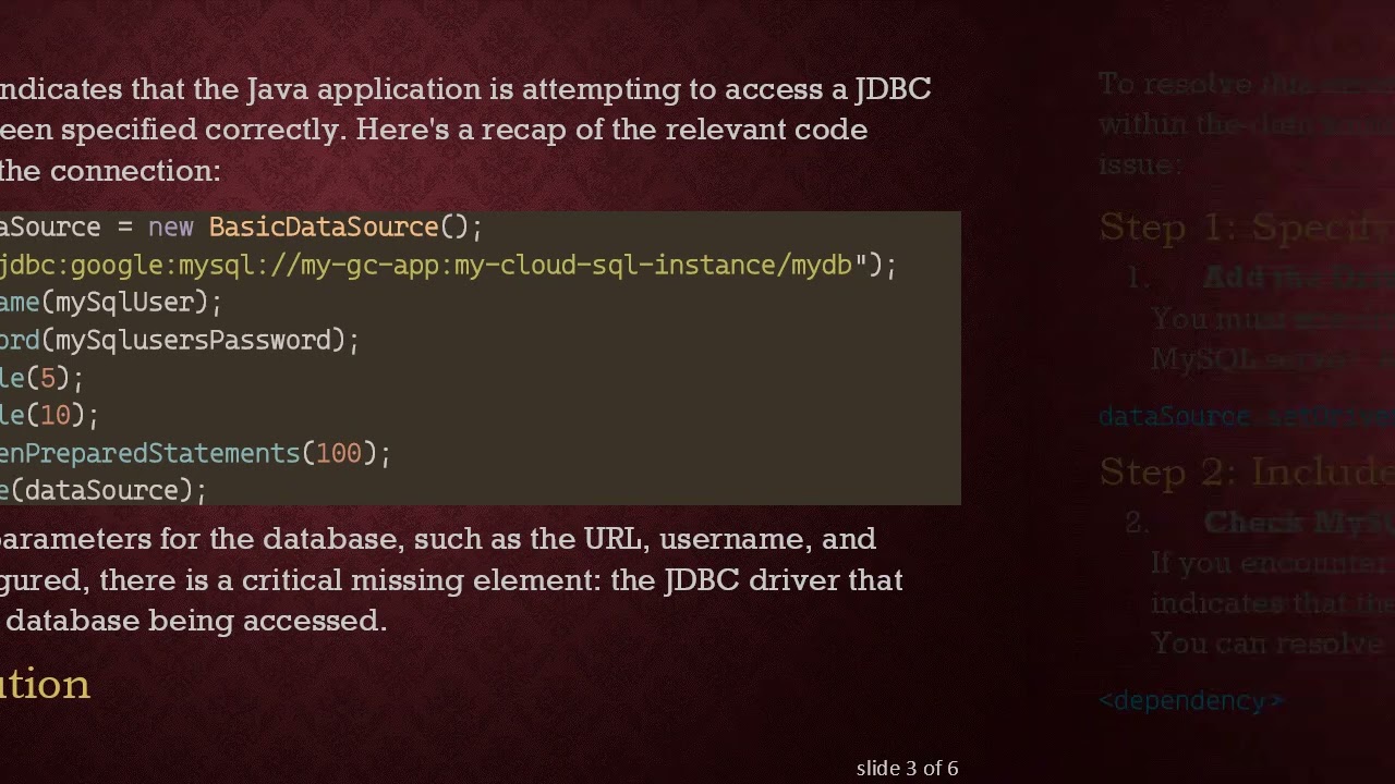 Resolved: Cannot create JDBC driver Error in Google Cloud SQL Connection