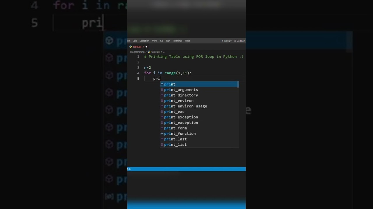 Table using for loop in Python #shorts #python