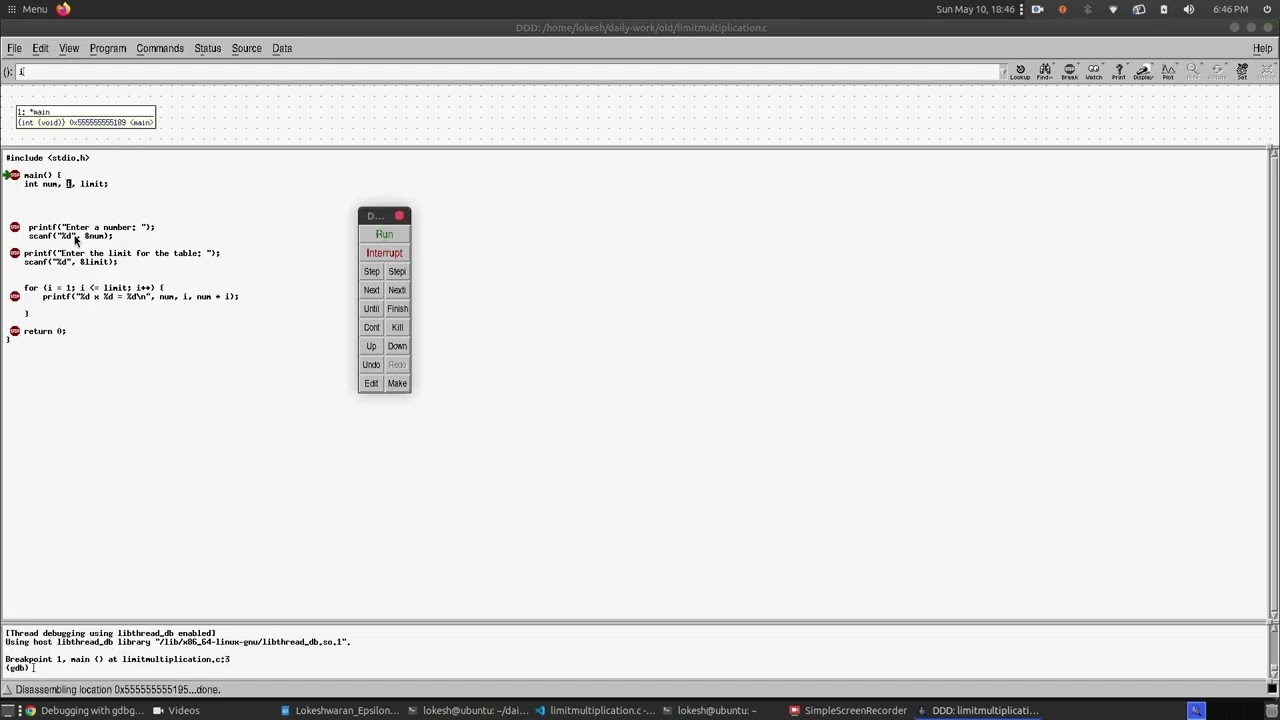 Debugging C Program Using DDD Debugger in Ubuntu Linux