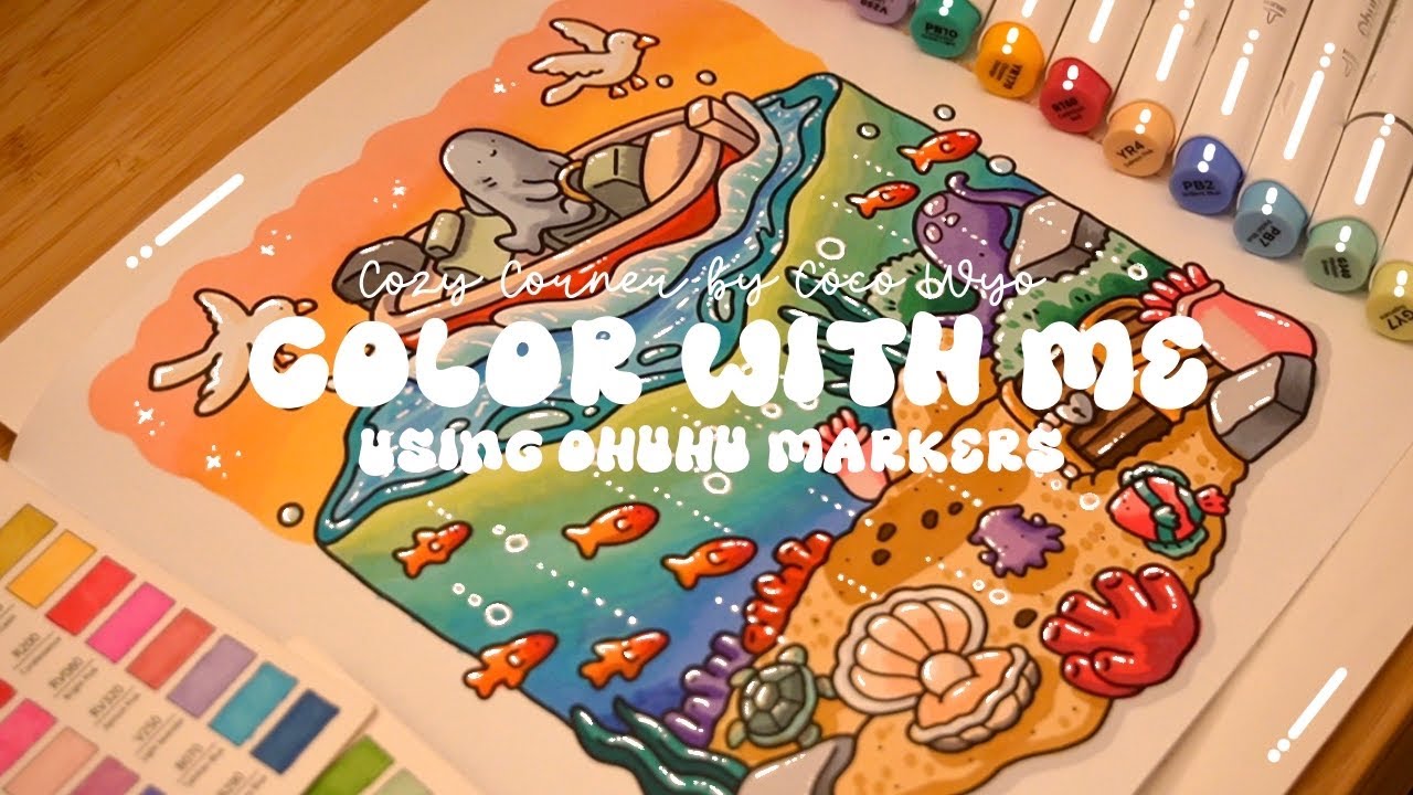 Color with me (ASMR) 💕📚 'Cozy Corner' by Coco Wyo using Ohuhu markers 🌱✏️ #adultcoloring #asmr