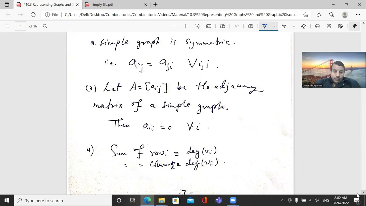 Section10.3 Representing Graphs and Graph Isomorphisms Part1