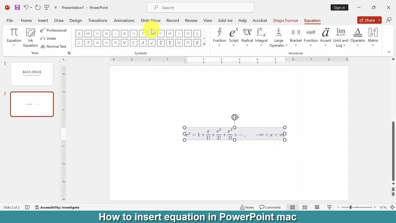 How to insert equation in PowerPoint mac