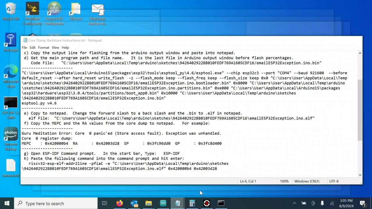 Decoding ESP32 Exception Core Dumps with Arduino