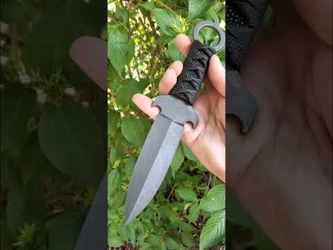 handmade kunai dagger acidwashed blade, cord wrapped handle