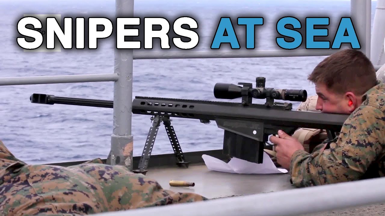 USMC Snipers Shooting The Ultra Powerful Barrett M82 At Target Boat