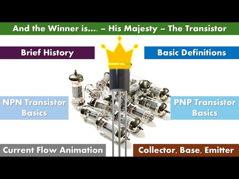 S01E09 - Brief History of Transistors, Definitions, NPN and PNP Transistor Flow of Current Animation