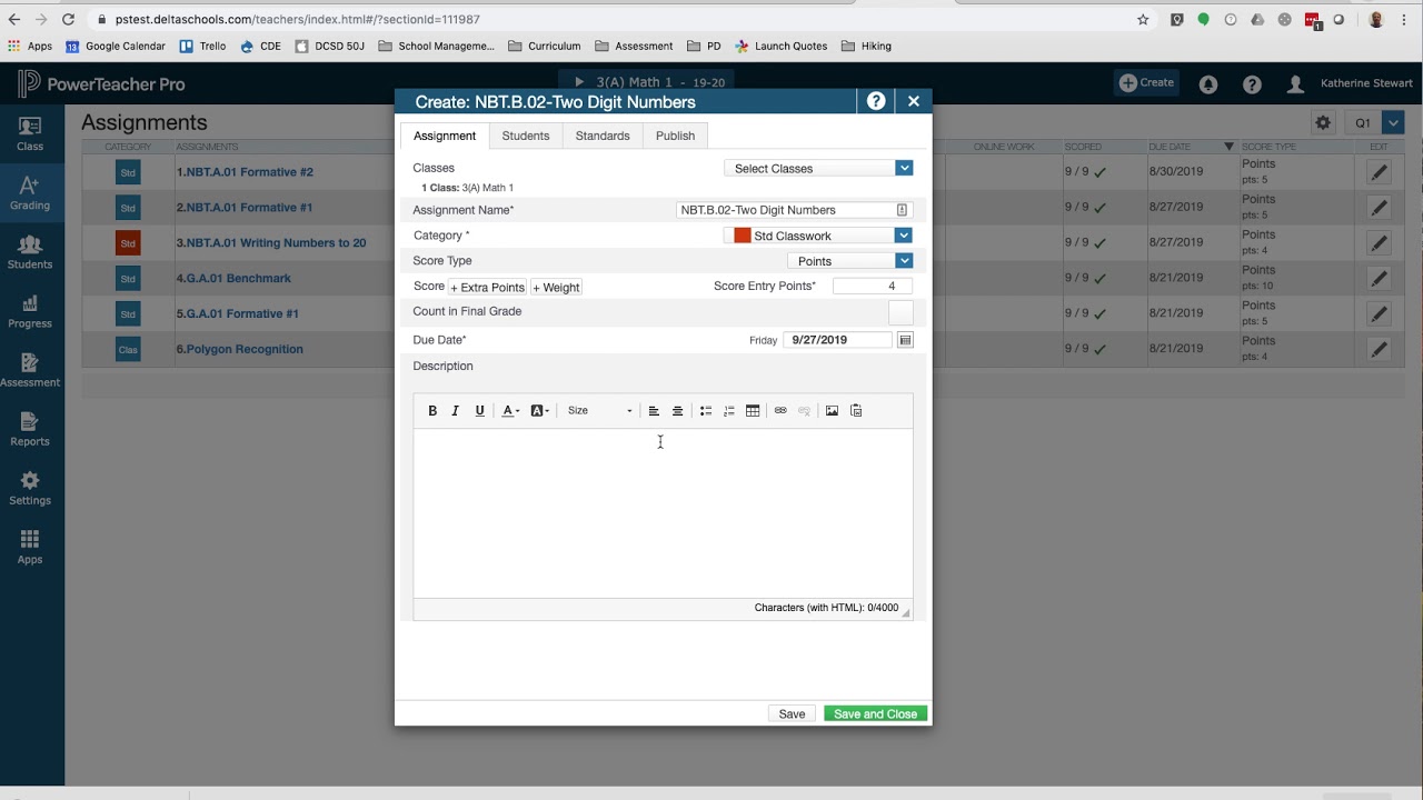 Gradebook-Grading a Standards Based Assignment