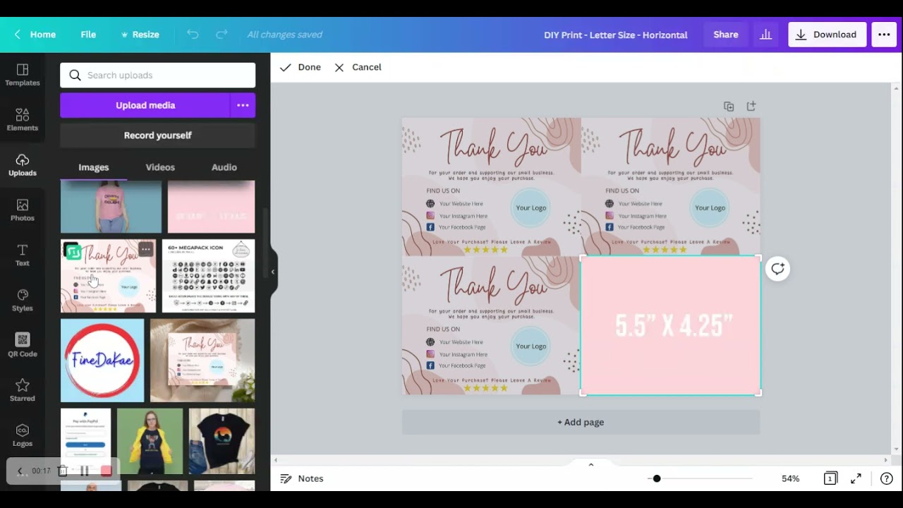 DIY Print Thank You Card in Letter Size Template