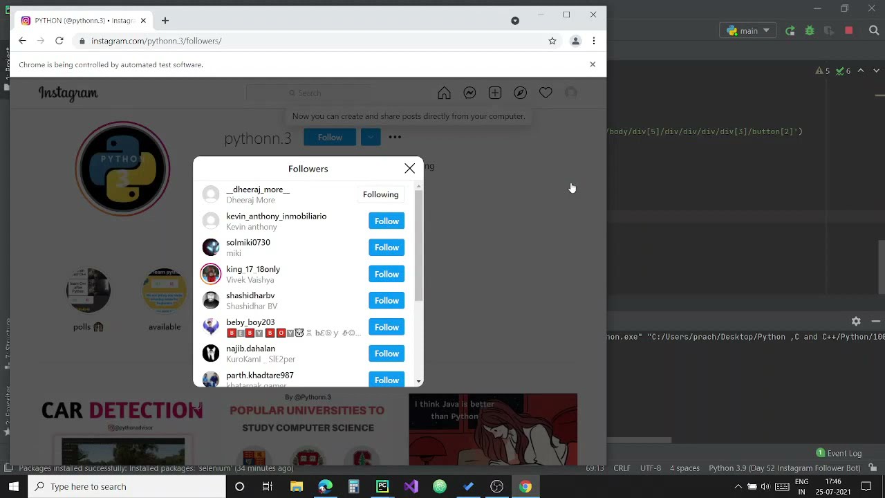 Working of Instagram Follower Bot using Python
