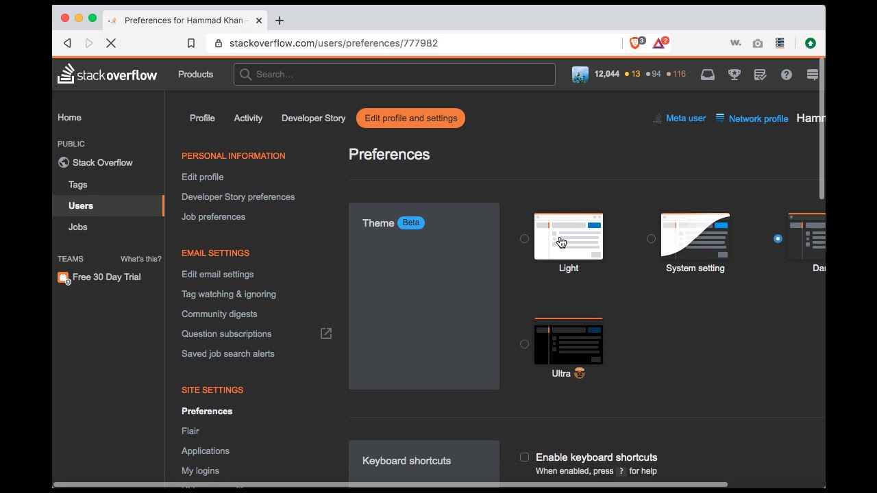 How to switch off dark mode on stackoverflow