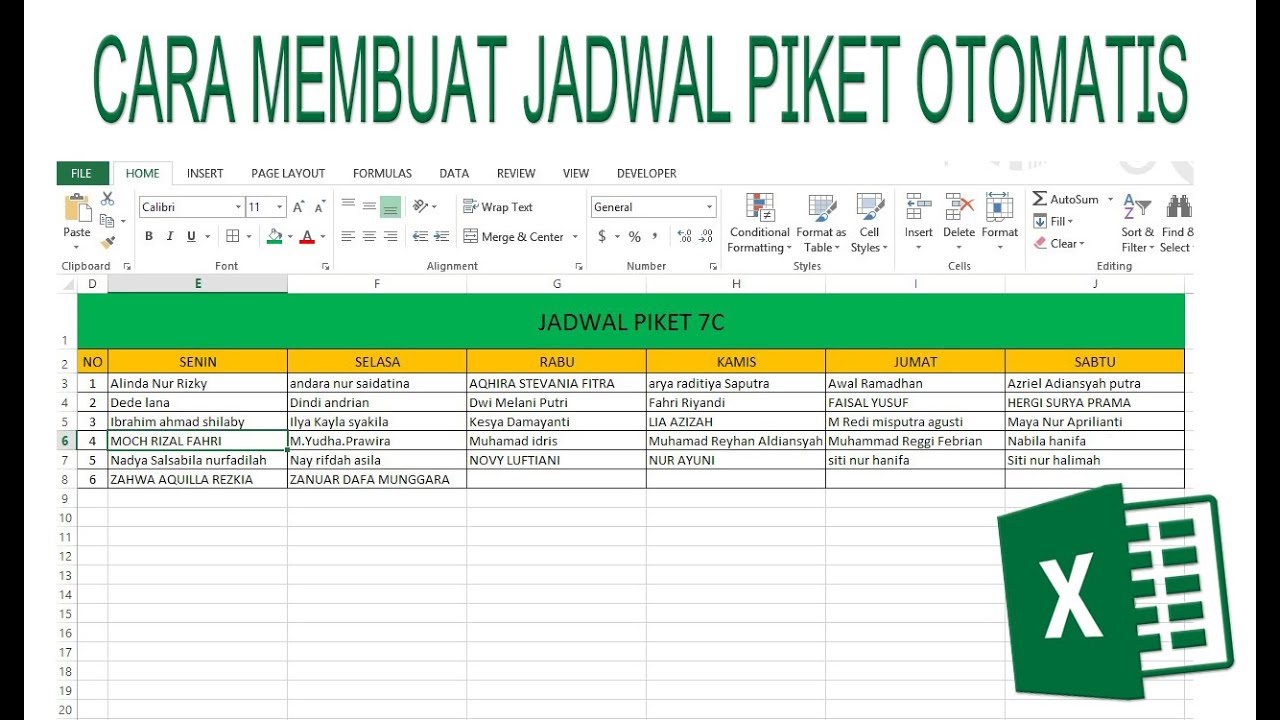 CARA MEMBUAT JADWAL PIKET KELAS OTOMATIS | Excel