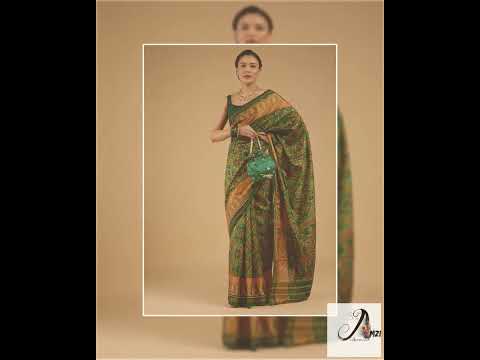 Forest Green Saree In Silk With Ikat Weave Patola Work