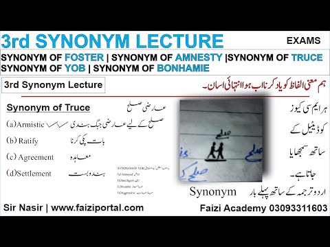 3rd SYNONYM LECTURE | FOSTER SYNONYM| TRUCE SYNONYM | Synonym of Yob or BONHAMIE | AMNESTY SYNONYM