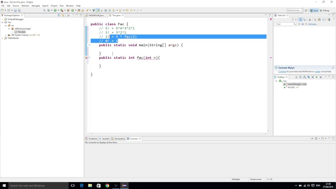 Recursion Factorial example Java