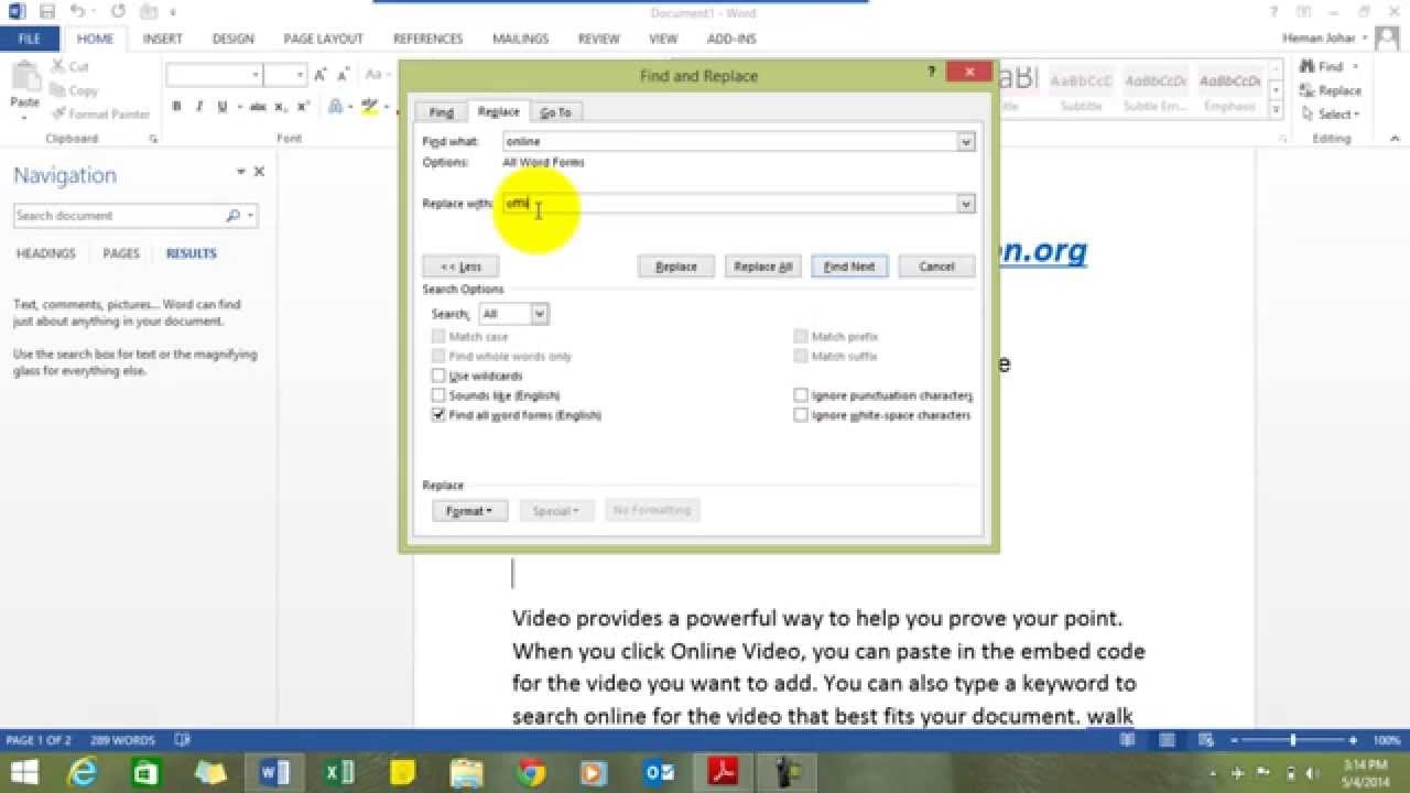 Learn Ms Word Find And Replace Chapter 5 H Learn Excel Course Ms Word Course And Ms Excel